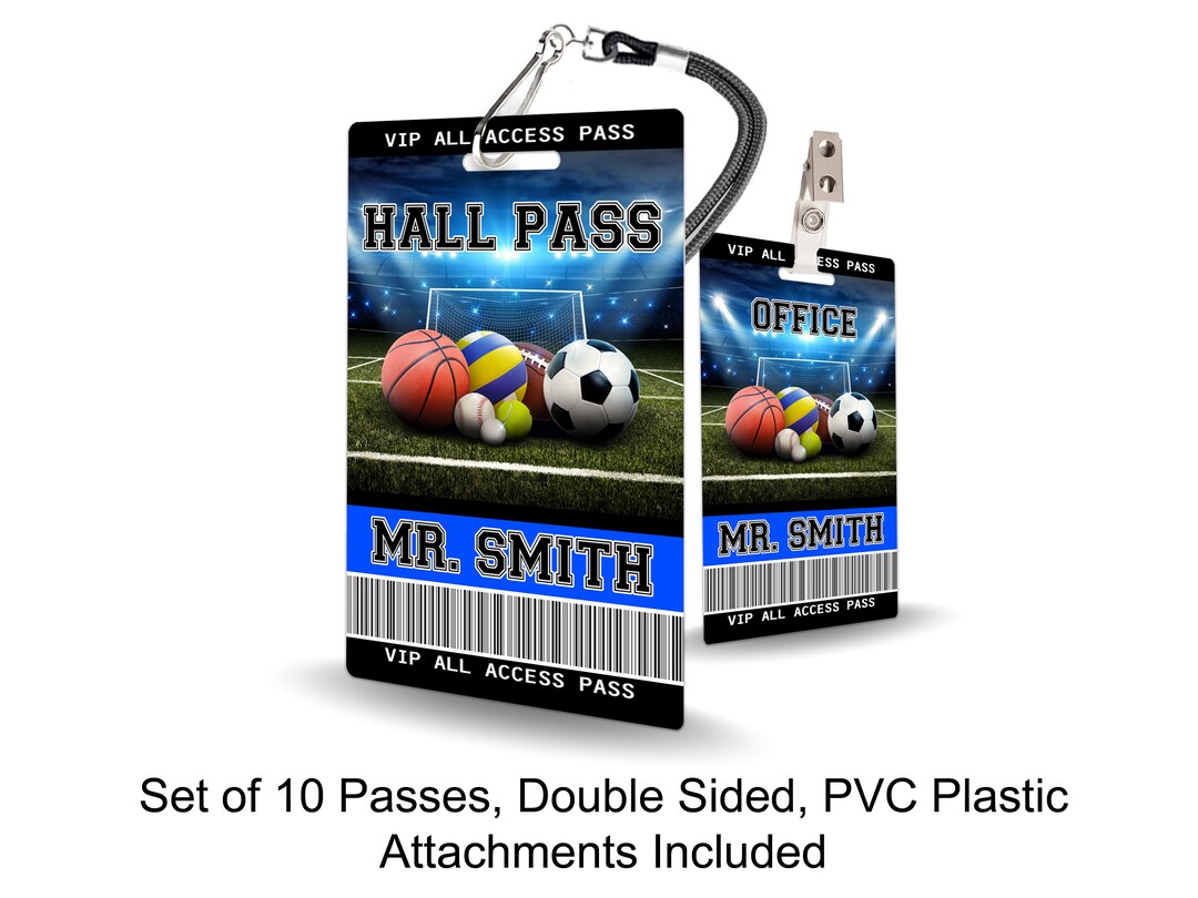 Sports Theme Classroom Hall Passes for Teachers, Personalized, Set of ...