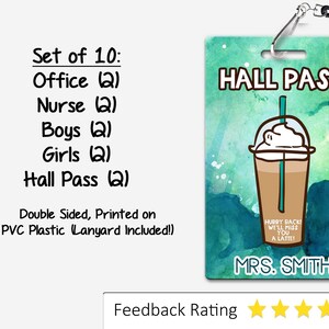 Coffee Theme Classroom Hall Passes for Teachers, Personalized, Set of ...