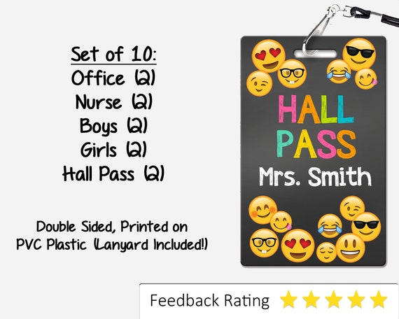 Emoji Theme Classroom Hall Passes for Teachers Personalized | Etsy