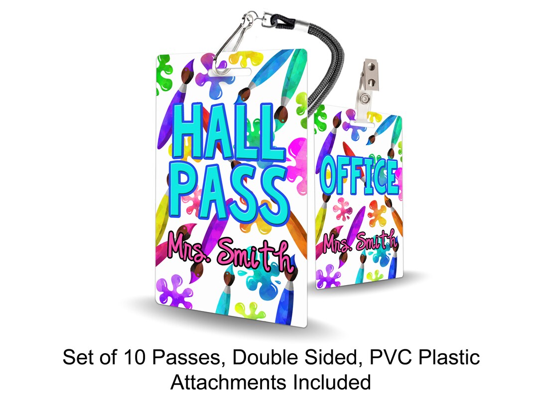 Paint Theme Classroom Hall Passes for Teachers, Personalized, Hall Pass ...