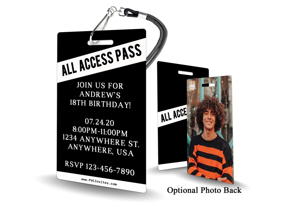 All Access Pass Birthday Invitation PLASTIC All Access Pass Birthday ...