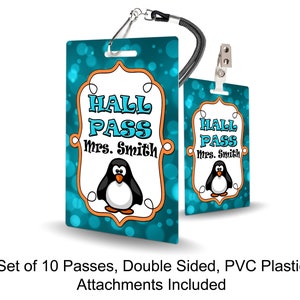 Penguin Theme Classroom Hall Passes for Teachers, Personalized, Hall ...