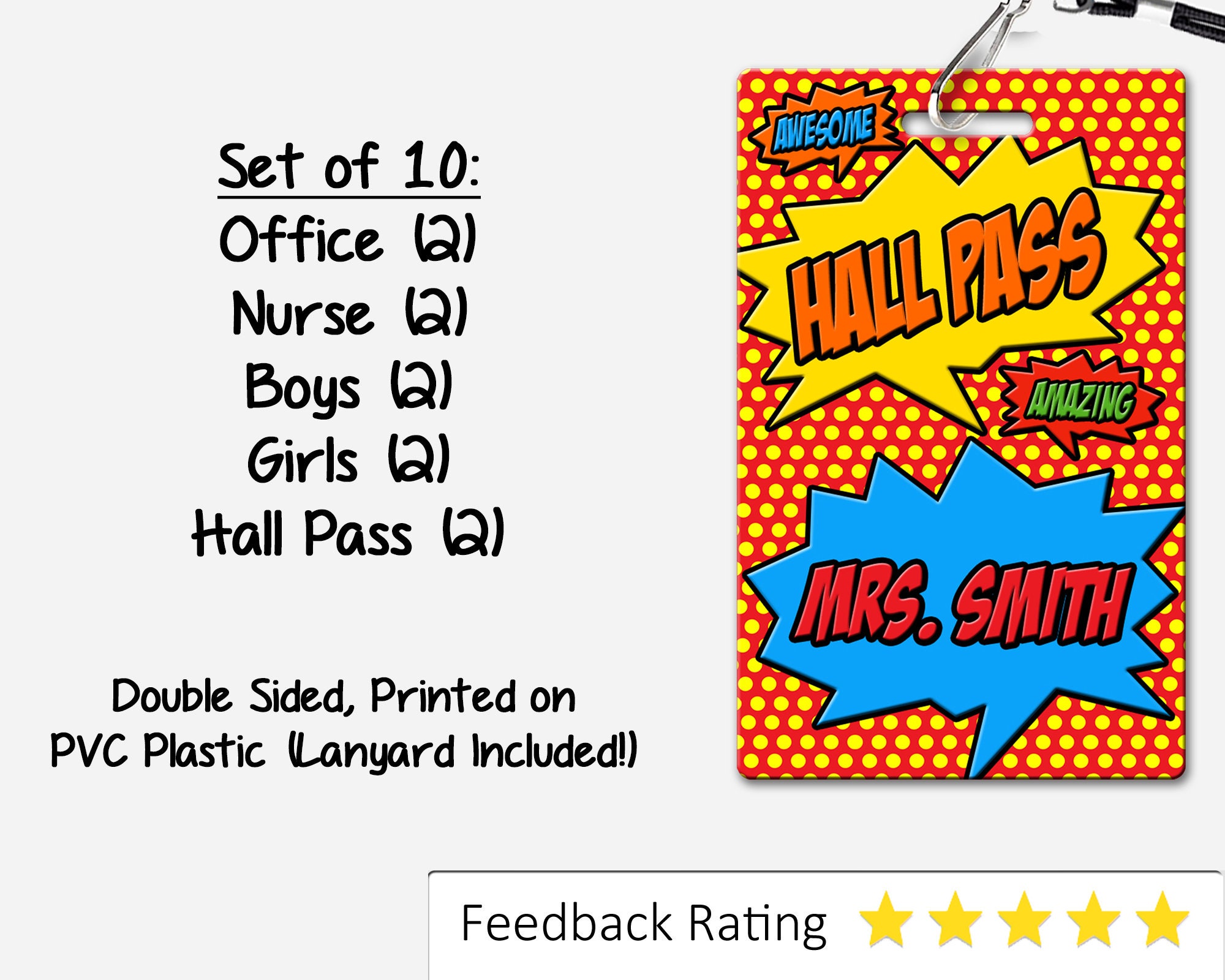 Superhero Theme Classroom Hall Passes for Teachers, Personalized, Hall ...