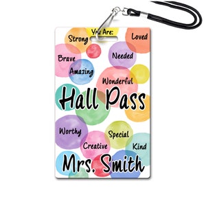 Watercolor Words Theme Classroom Hall Passes for Teachers, Personalized ...