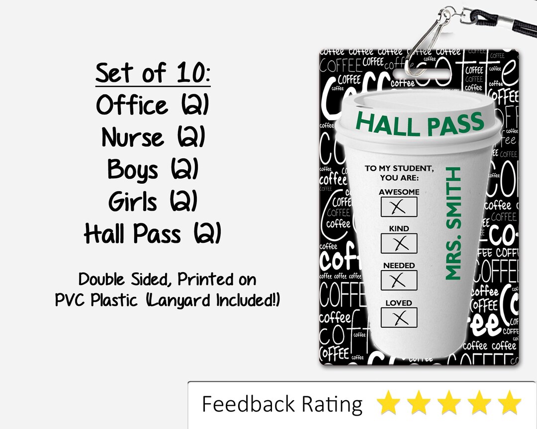 Coffee Theme Classroom Hall Passes for Teachers, Personalized, Set of ...
