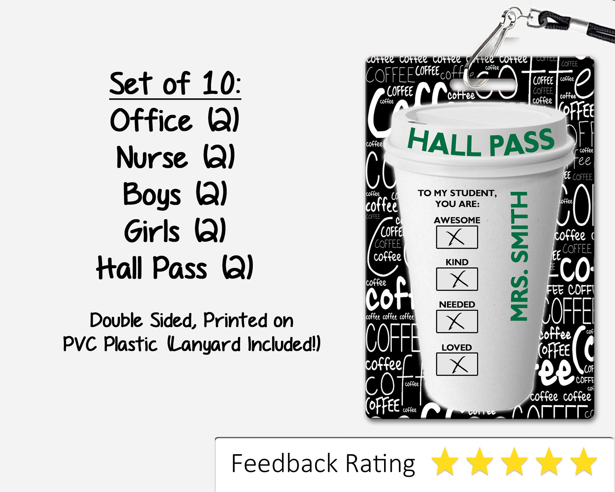 Coffee Theme Classroom Hall Passes for Teachers, Personalized, Set of ...