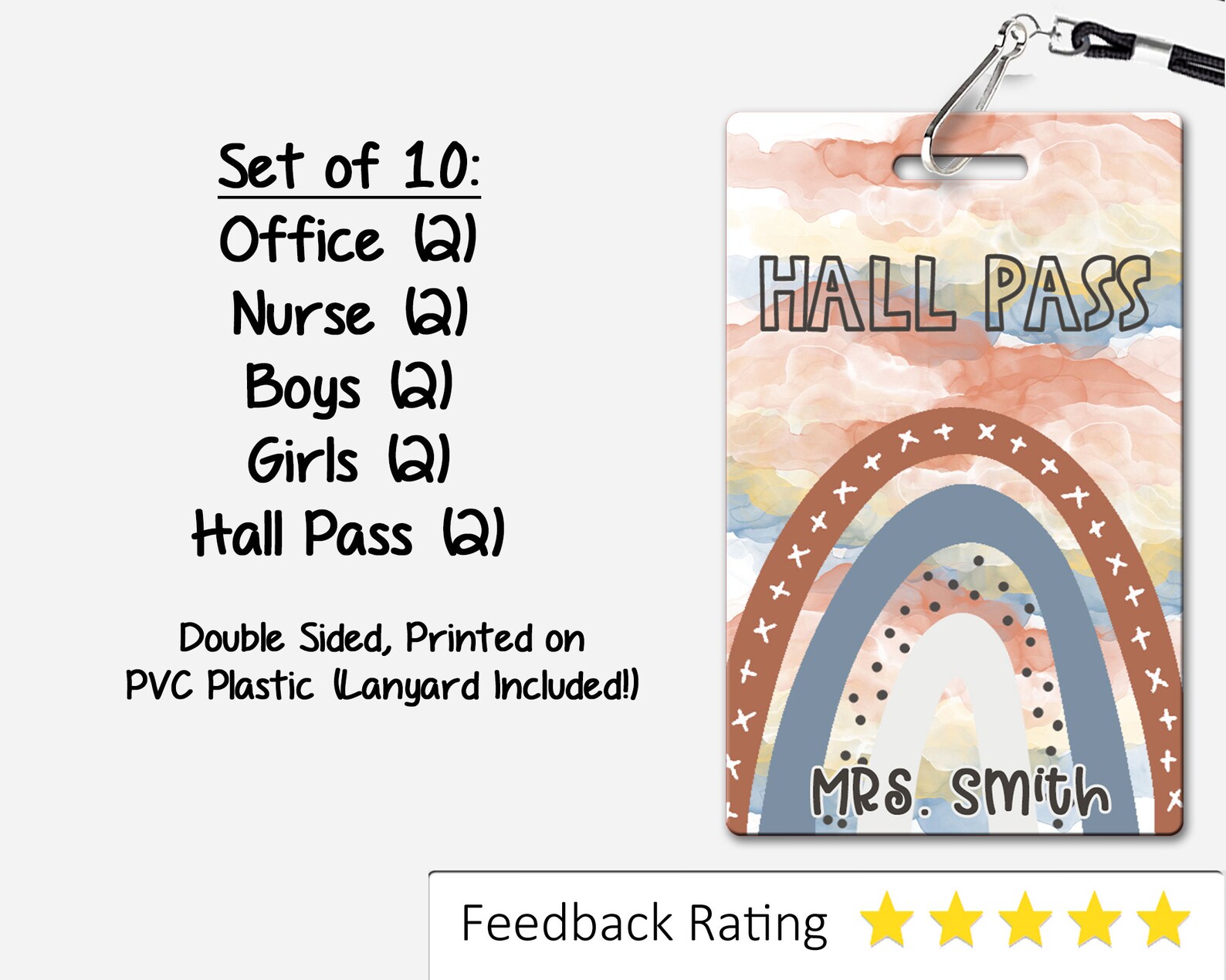 Boho Rainbows Theme Classroom Hall Pass Personalized Set of | Etsy