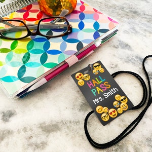 Emoji Theme Classroom Hall Passes for Teachers, Personalized, Hall Pass ...