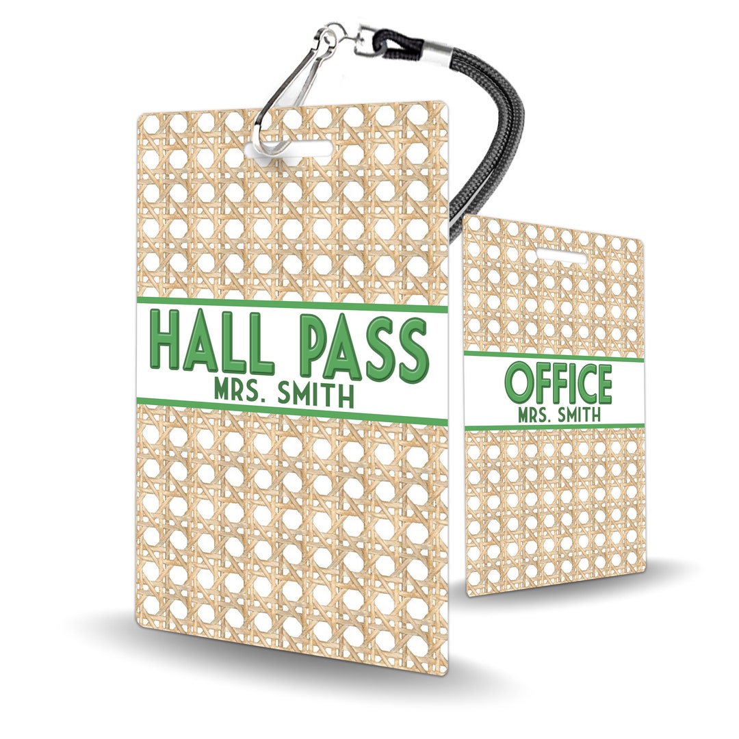 Rattan Theme Classroom Hall Passes for Teachers, Personalized, Set of ...