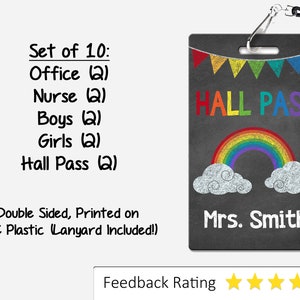 Rainbow Chalkboard Theme Classroom Hall Passes for Teachers ...