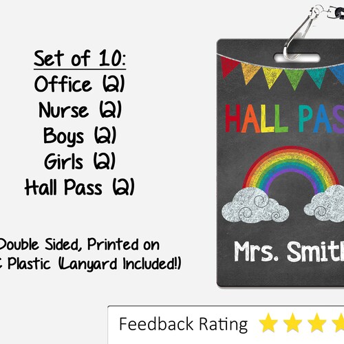 Rainbow Chalkboard Theme Classroom Hall Passes for Teachers - Etsy