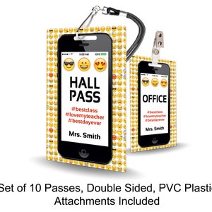 Emoji Theme Classroom Hall Passes for Teachers, Personalized, Set of 10 ...