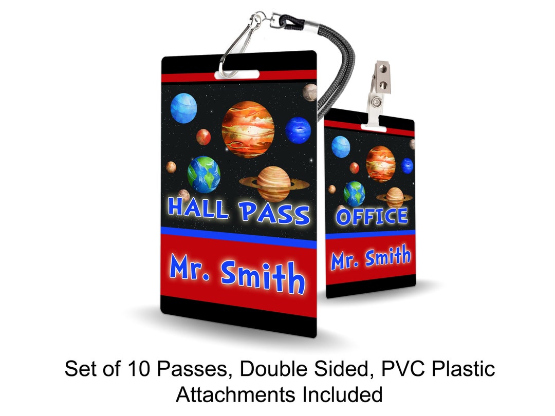Planets Theme Classroom Hall Passes for Teachers, Personalized, Set of ...