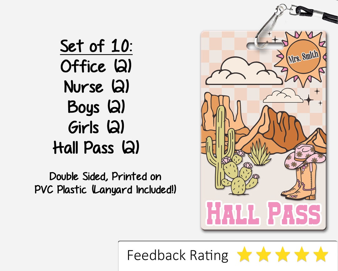 Desert Charm Theme Classroom Hall Passes for Teachers, Personalized ...