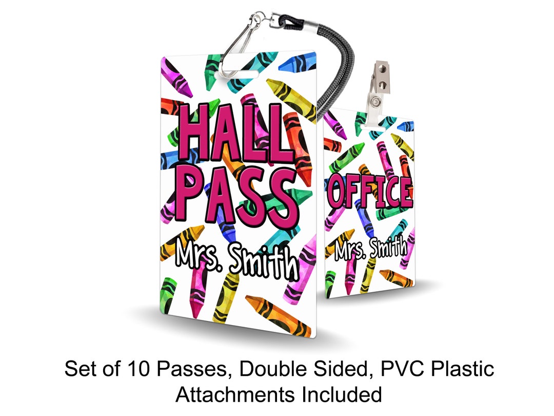 Crayons Theme Classroom Hall Passes for Teachers, Personalized, Hall ...