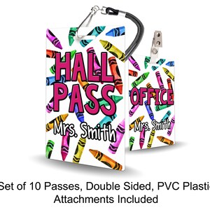 Crayons Theme Classroom Hall Passes for Teachers, Personalized, Hall ...