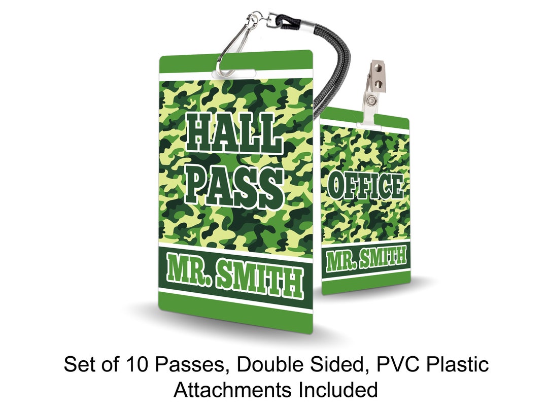 Camo Theme Classroom Hall Passes for Teachers, Personalized, Set of 10 ...