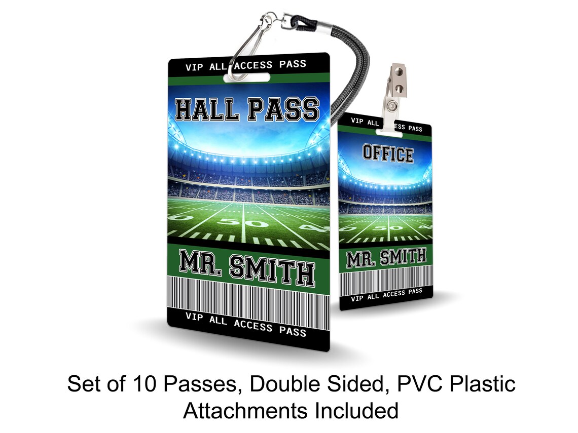 Football Theme Classroom Hall Passes for Teachers, Personalized, Hall ...
