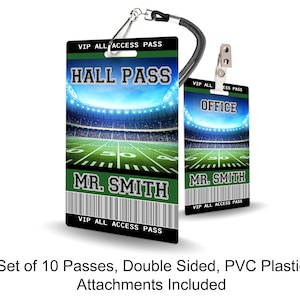 Football Theme Classroom Hall Passes for Teachers, Personalized, Hall ...