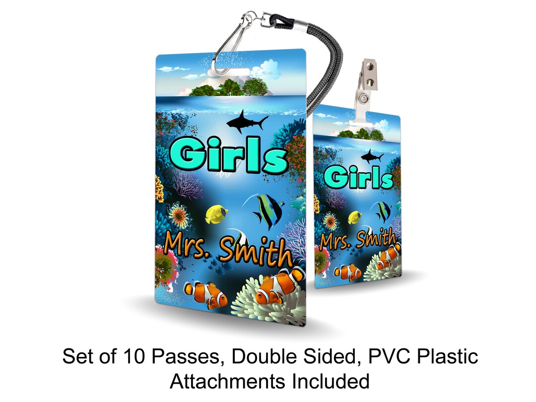 Shark Theme Classroom Hall Passes for Teachers, Personalized, Set of 10 ...