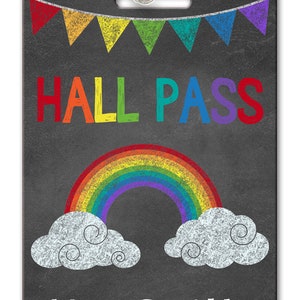 Rainbow Chalkboard Theme Classroom Hall Passes for Teachers ...