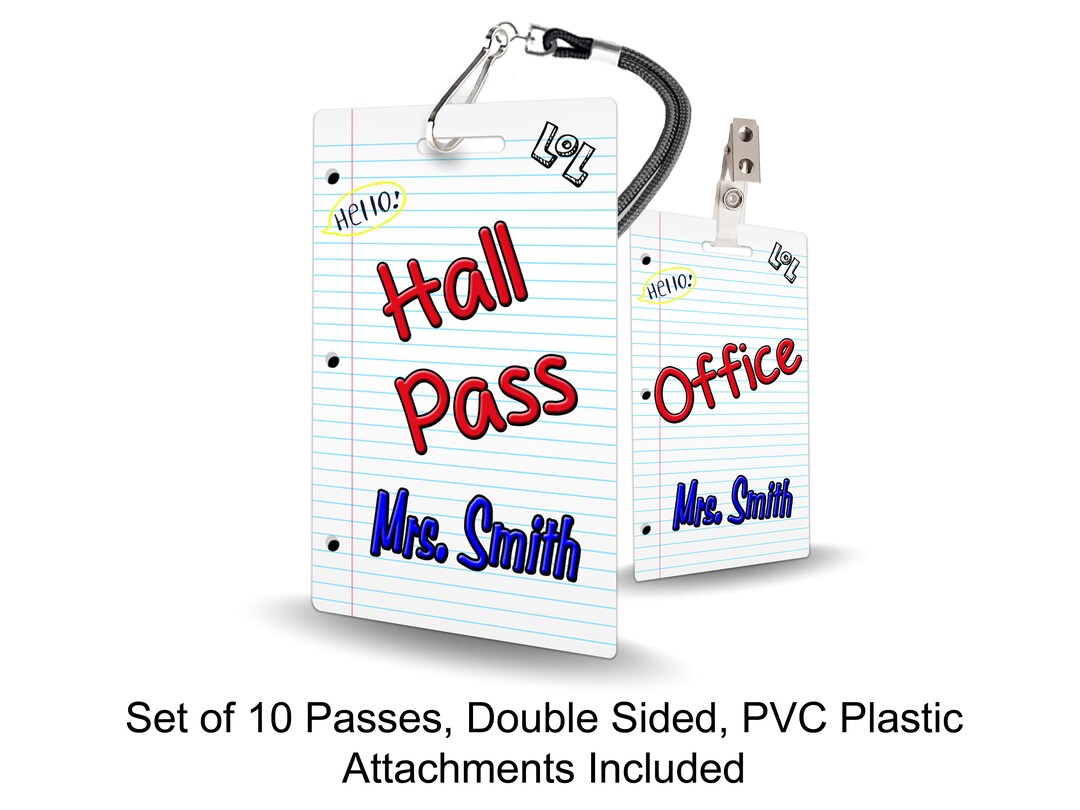 Notebook Theme Classroom Hall Passes for Teachers, Personalized, Hall ...