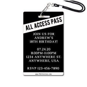 All Access Pass Birthday Invitation PLASTIC All Access Pass Birthday ...