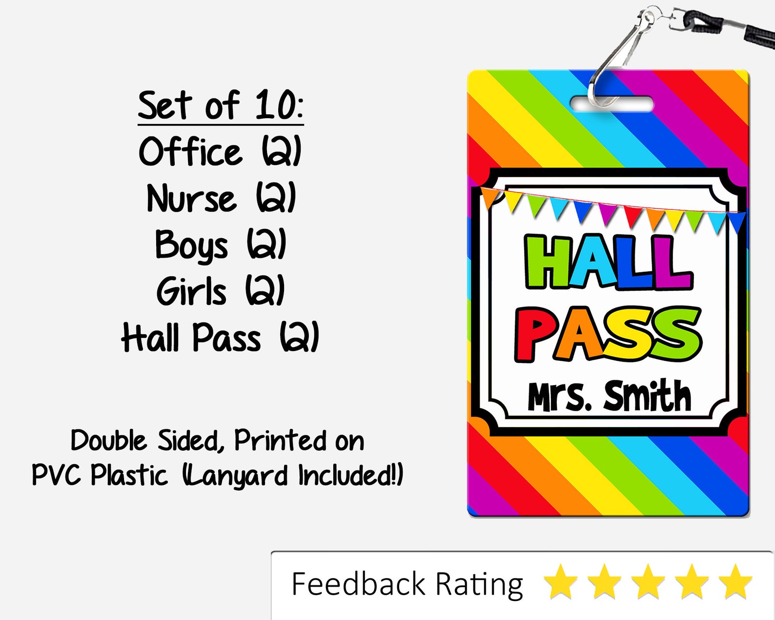 Rainbow Theme Classroom Hall Passes for Teachers, Personalized, Set of ...
