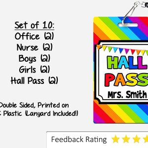 Rainbow Theme Classroom Hall Passes for Teachers, Personalized, Set of ...