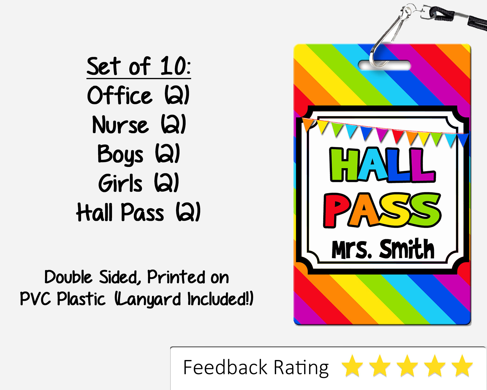 Rainbow Theme Classroom Hall Passes for Teachers, Personalized, Set of ...
