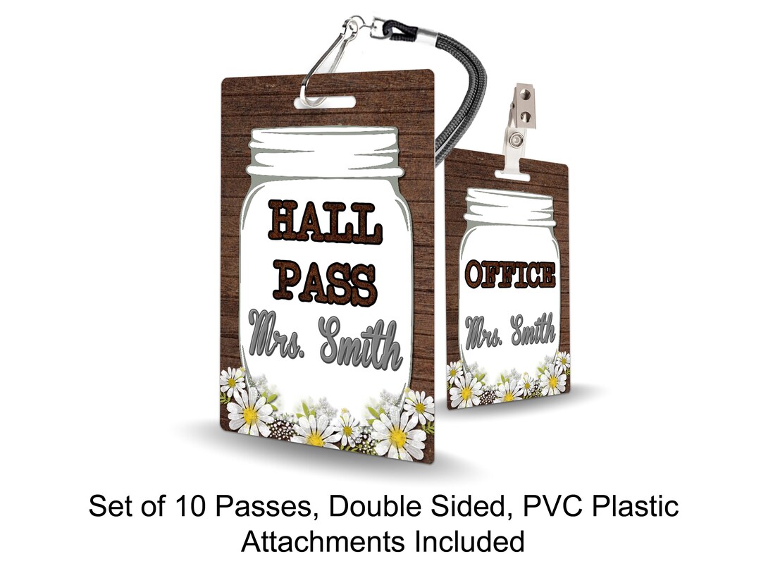 Mason Jar Theme Classroom Hall Passes for Teachers, Personalized, Hall ...