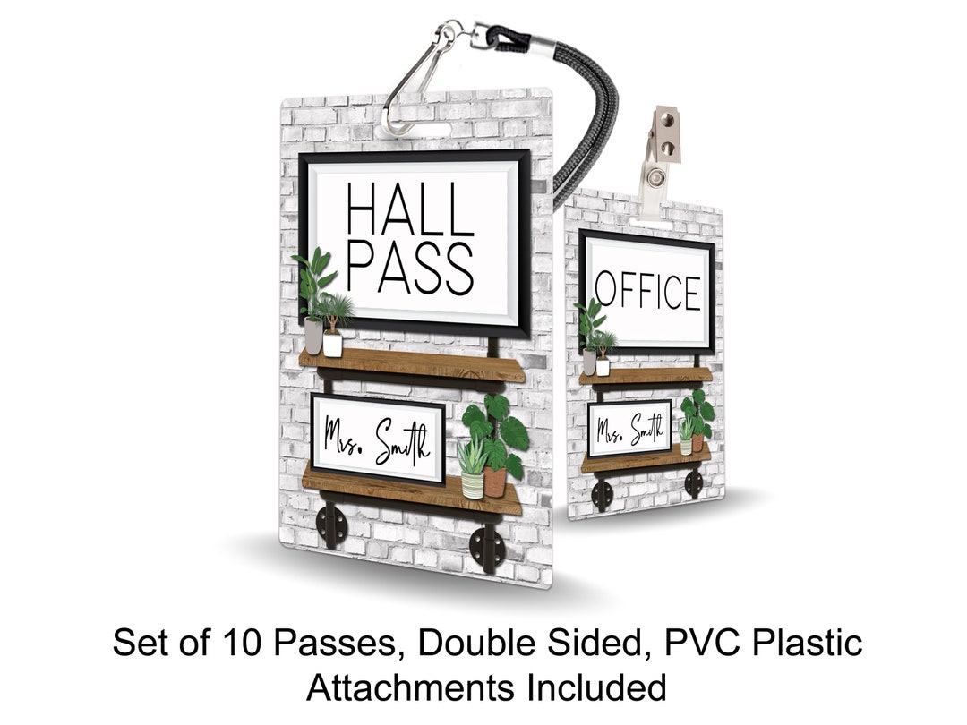 Industrial Theme Classroom Hall Passes for Teachers, Personalized, Hall ...
