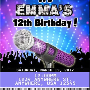 Pop Star Invitation PLASTIC Pop Star, Pop Star Invitation, Birthday ...