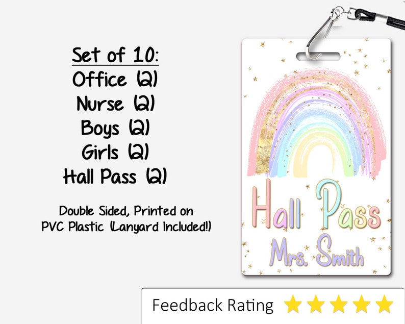 Pastel Rainbow Theme Classroom Hall Passes for Teachers, Personalized ...