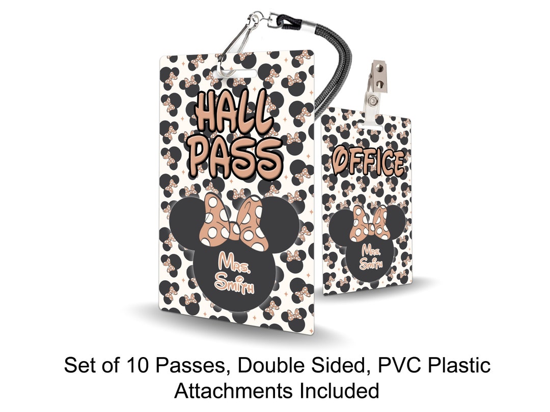 Minnie Theme Classroom Hall Passes for Teachers, Personalized, Set of ...