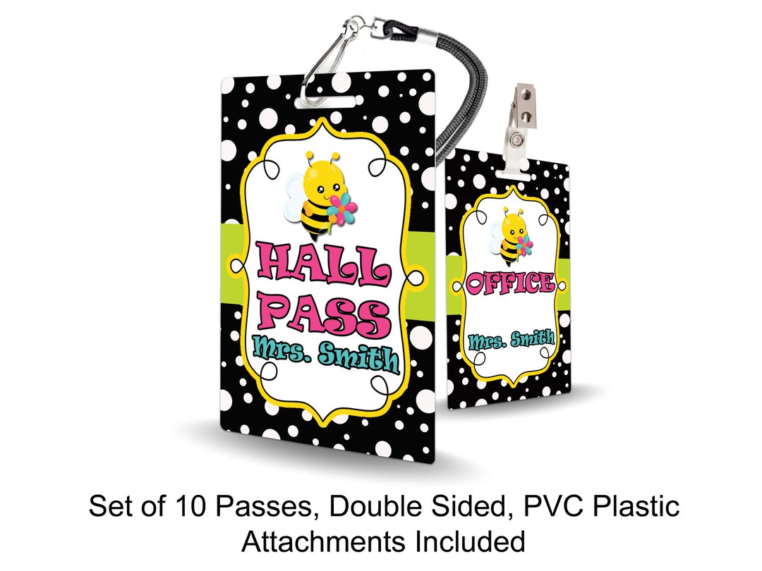 Bee Theme Classroom Hall Passes for Teachers, Personalized, Set of 10 ...