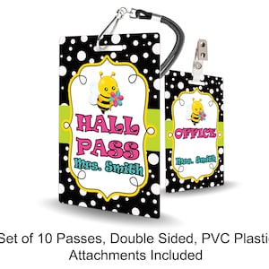 Bee Theme Classroom Hall Passes for Teachers, Personalized, Set of 10 ...