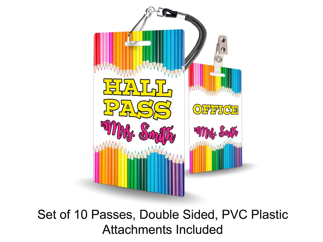 Pencil Theme Classroom Hall Passes for Teachers, Personalized, Set of ...