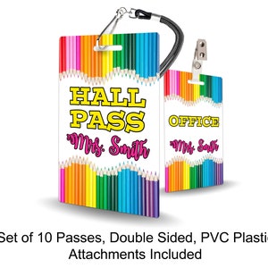 Pencil Theme Classroom Hall Passes for Teachers, Personalized, Set of ...