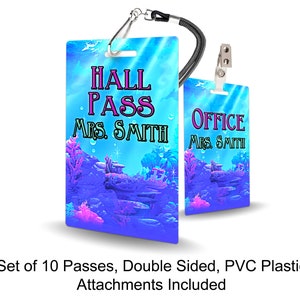 Ocean Theme Classroom Hall Passes for Teachers, Personalized, Set of 10 ...