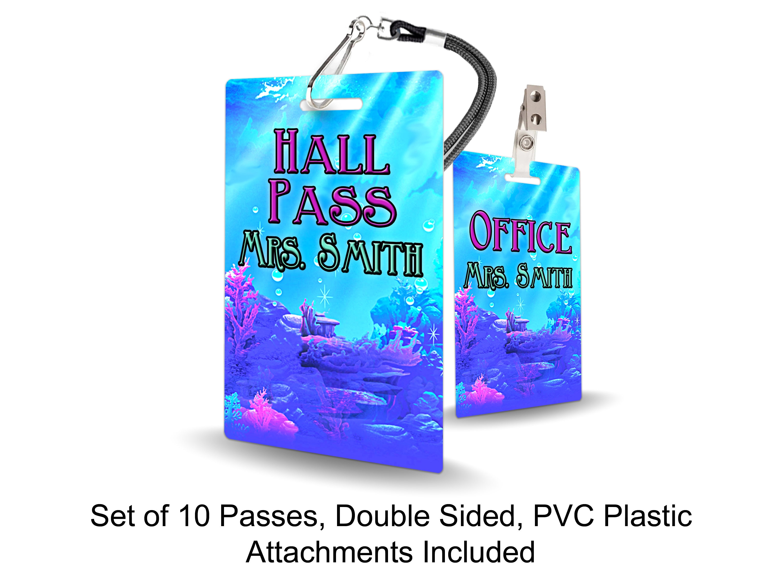 Ocean Theme Classroom Hall Passes for Teachers, Personalized, Set of 10 ...