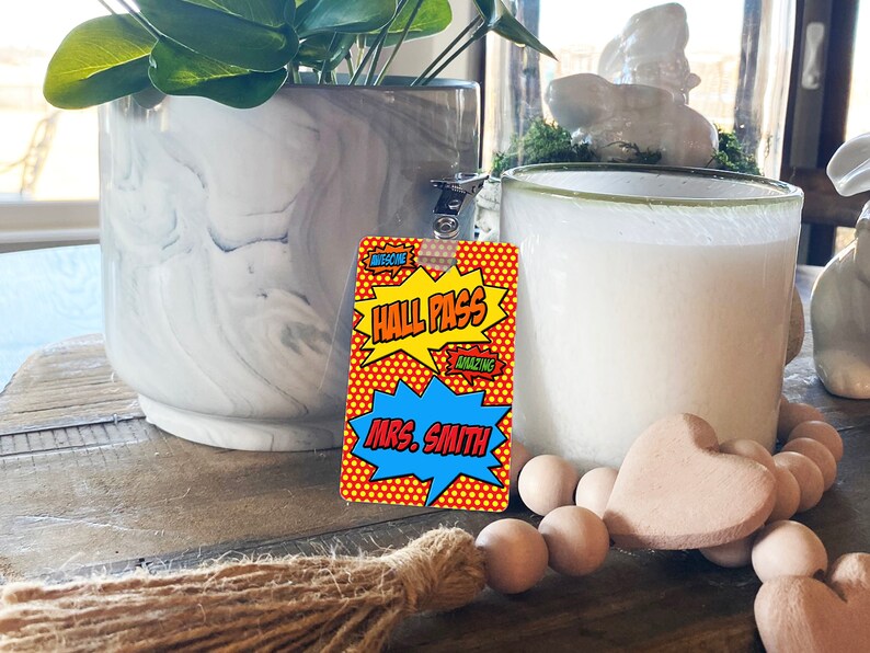 Superhero Theme Classroom Hall Passes for Teachers, Personalized, Hall ...