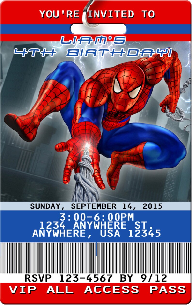 Spiderman Invitation PLASTIC Spiderman, Spiderman Invitation, Birthday ...