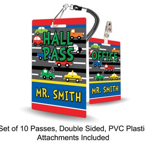 Cars Theme Classroom Hall Passes for Teachers, Personalized, Set of 10 ...