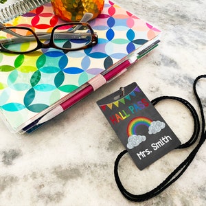 Rainbow Chalkboard Theme Classroom Hall Passes for Teachers ...