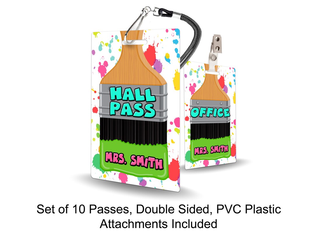 Paintbrush Theme Classroom Hall Passes for Teachers, Personalized, Set ...