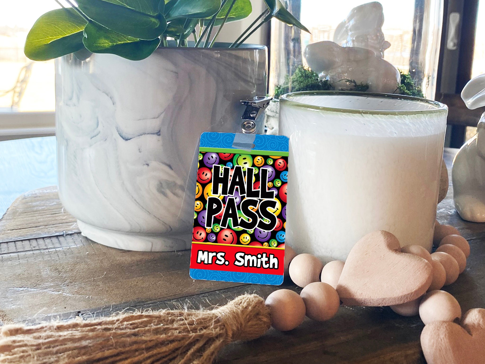 Smiley Theme Classroom Hall Passes for Teachers, Personalized, Hall ...