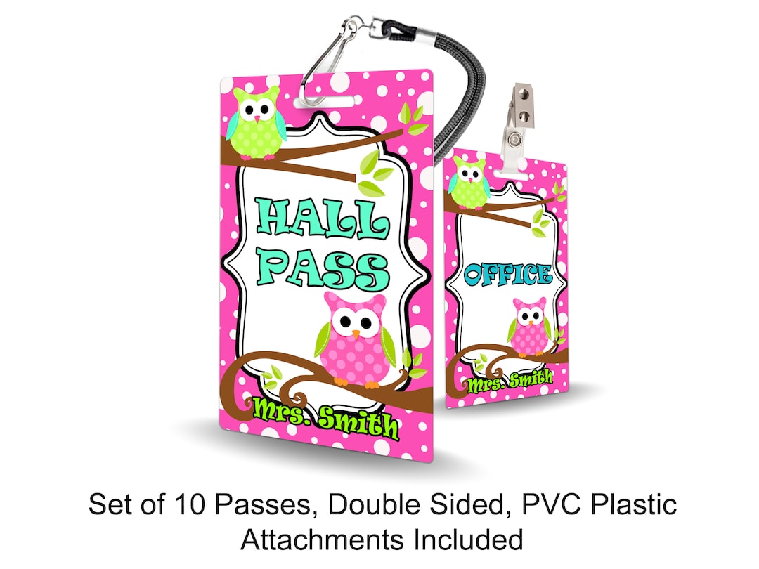 Owl Theme Classroom Hall Passes for Teachers, Personalized, Set of 10 ...