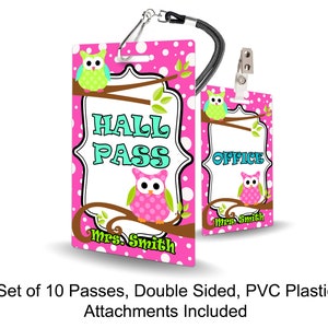 Owl Theme Classroom Hall Passes for Teachers, Personalized, Set of 10 ...