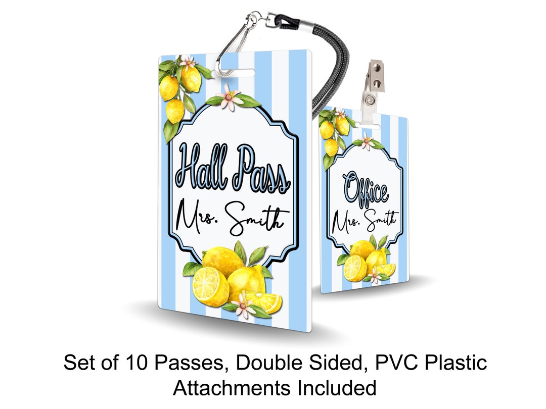 Lemons Theme Classroom Hall Passes for Teachers, Personalized, Hall ...